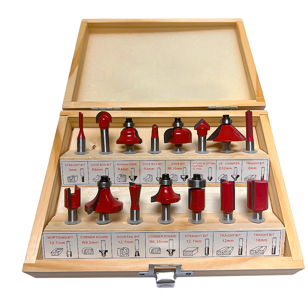 Juego de Fresas para Enrutador (15 Piezas) 6,35 mm TEHTOOLS – Tehtools